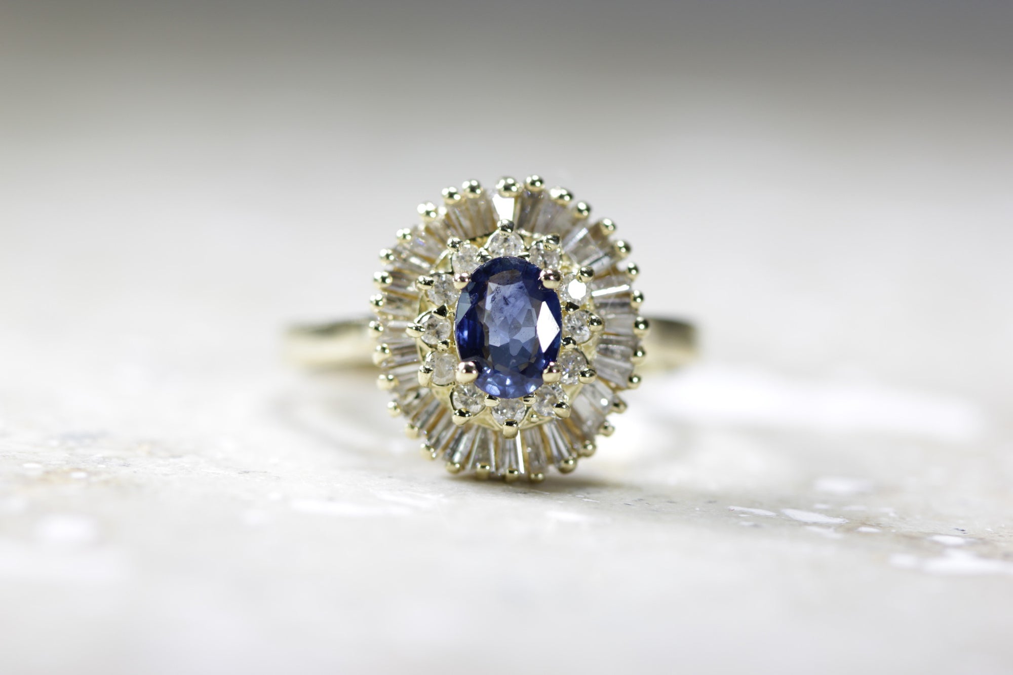 ESTATE VINTAGE DIAMOND OVAL SAPPHIRE RING BALLERINA SETTING 14K Y GOLD ...