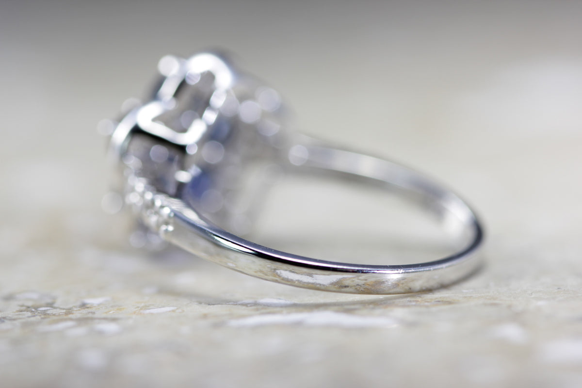 WHITE GOLD SAPPHIRE CLUSTER FLOWER SETTING & DIAMOND RING 1.16CT 14k ...