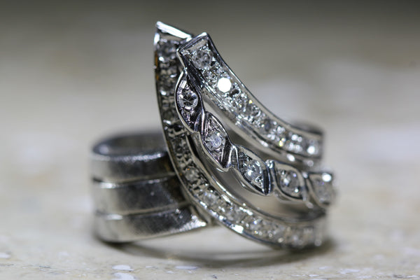 ANTIQUE CHEVRON MOTIF RING DIAMOND 14K W GOLD RETRO 1940's - Garden Of ...